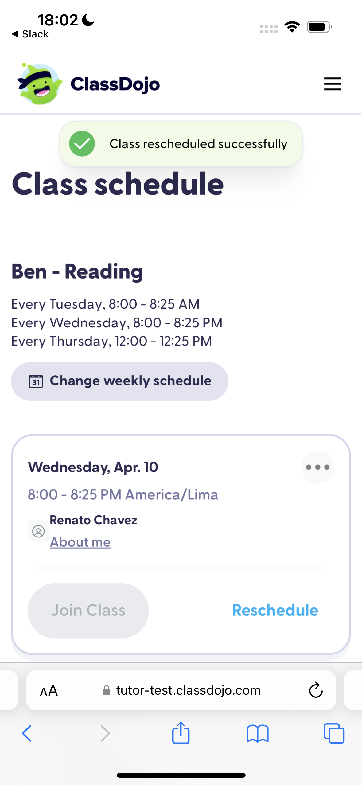 How to reschedule a subscription class – Dojo Tutor