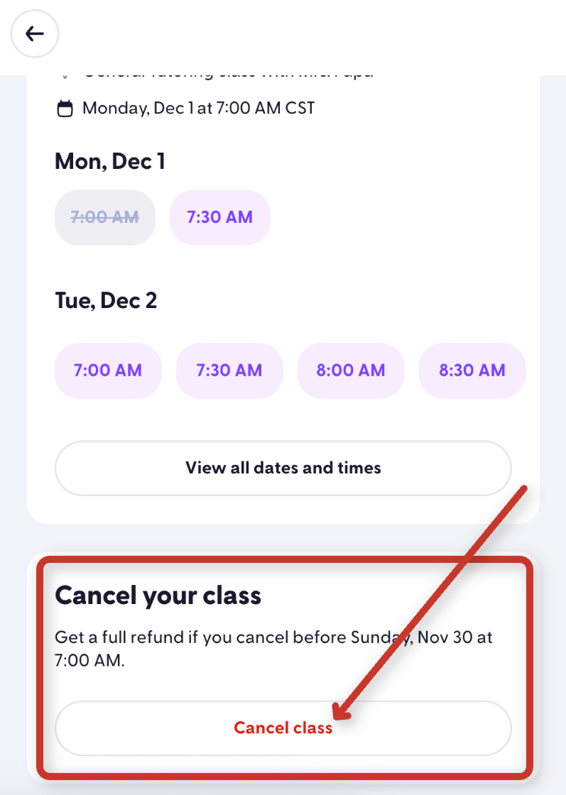 How to cancel a Trial Class – Dojo Tutor